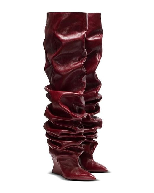 Balmain Wedge Thigh-High Boots in Red | Lyst