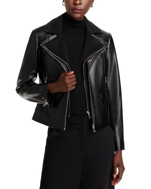 Tahari Malinda Faux Leather Moto Jacket in Black | Lyst