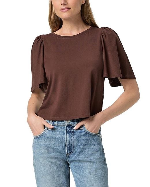 PAIGE Sigrid Puff Sleeve Tee in Brown | Lyst UK