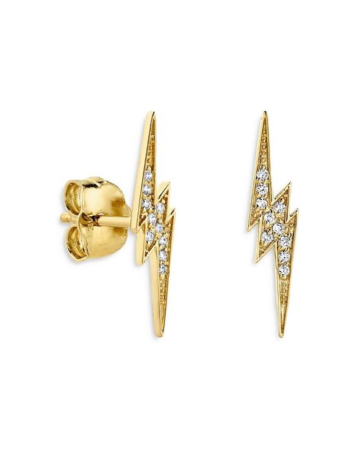 Sydney Evan 14K Diamond Lightning Bolt Stud Earrings in Metallic | Lyst