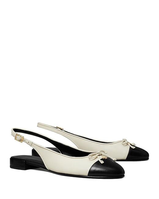 Tory Burch Cap Toe Slingback Ballet Flats in Natural | Lyst