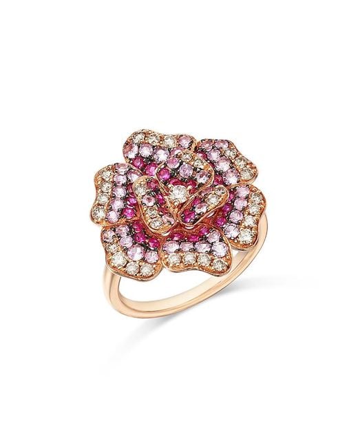Bloomingdale's Fine Collection Sapphire & Diamond Rose Flower Ring in ...