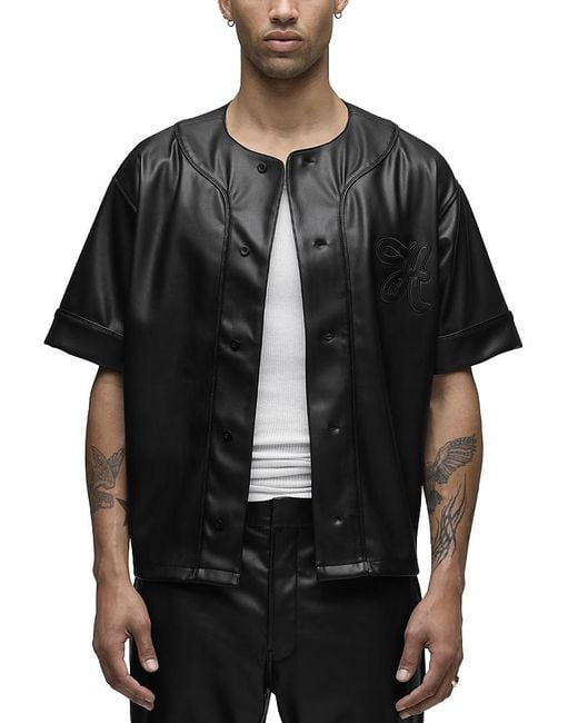 Hudson Jeans Faux Leather Baseball Jersey in Black for Men | Lyst
