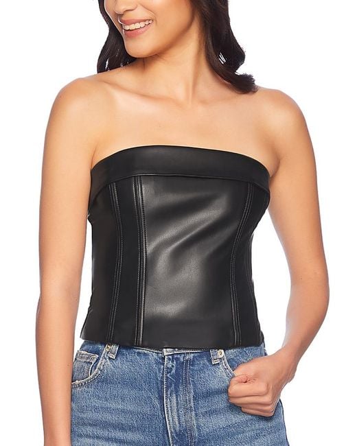 Susana Monaco Faux Leather Corset Top in Black | Lyst