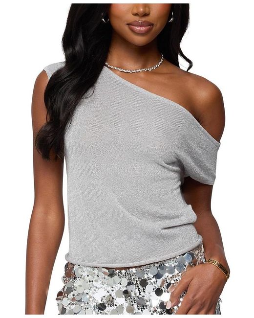 Edikted Holly Glitter Off Shoulder Top in Gray | Lyst