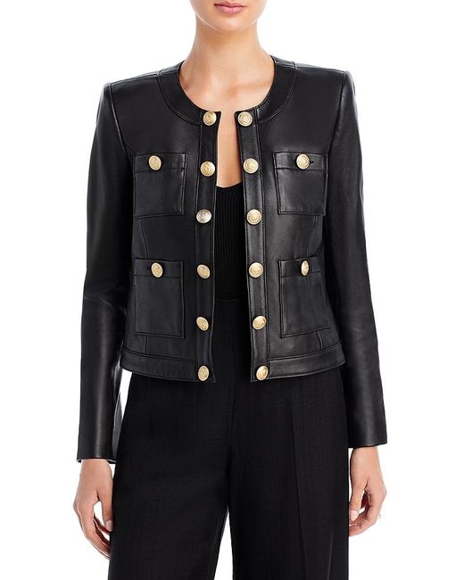 L'Agence Jayde Leather Open Front Jacket in Black | Lyst UK