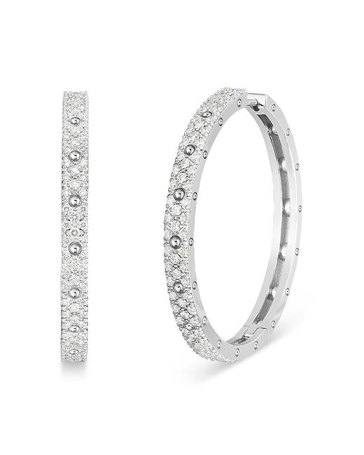 Roberto Coin 18K Symphony Diamond Medium Hoop Earrings in White | Lyst