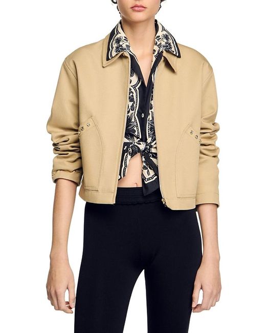 Sandro Rhinestone Crop Jacket in Blue | Lyst UK