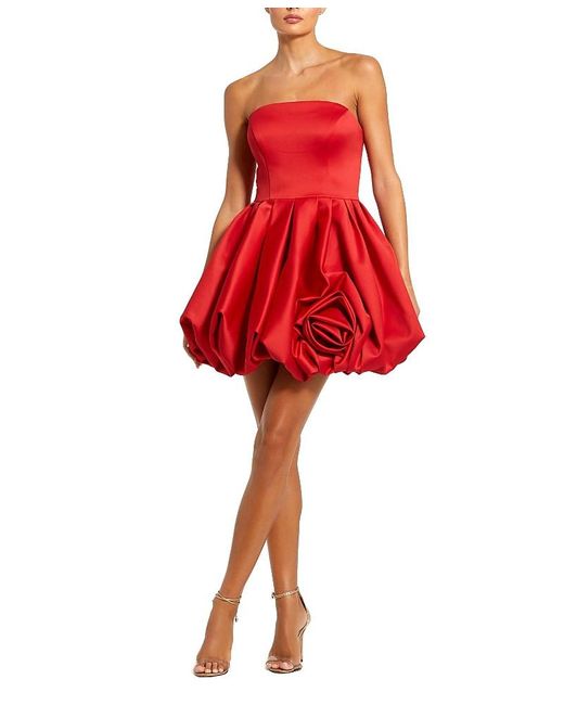 Mac Duggal Strapless Mini Dress With Rose Ruffle Detail in Red | Lyst