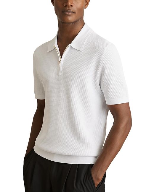 Reiss Textured Quarter Zip Polo Shirt in White for Men | Lyst