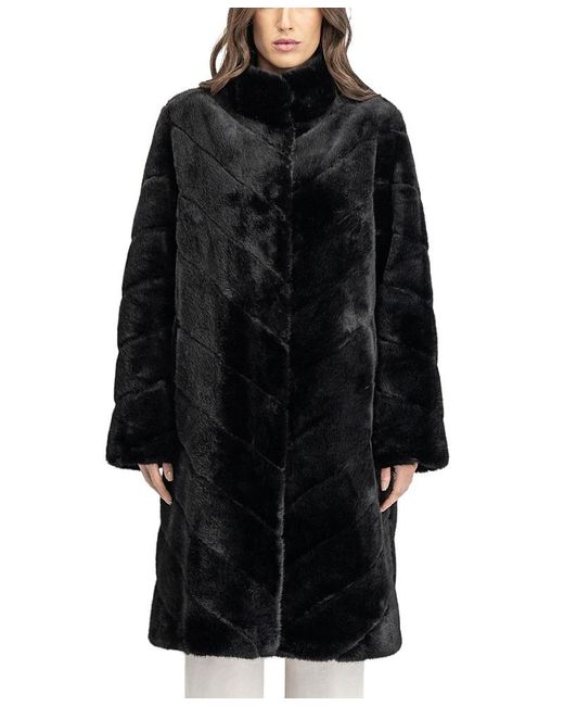 Lyla Grant Faux Fur Mink Coat in Black | Lyst