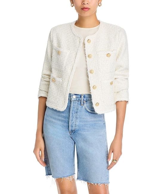 Aqua Tweed Collarless Jacket in Blue | Lyst