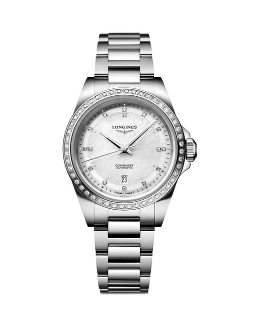 Longines Conquest Mother Of Pearl Watch, 30Mm in Gray | Lyst