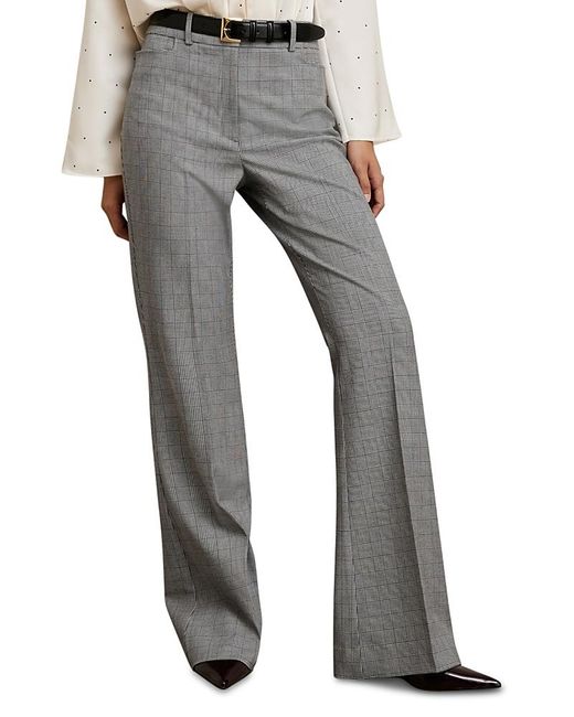 Reiss Petite Check Flare Leg Pants in Gray | Lyst