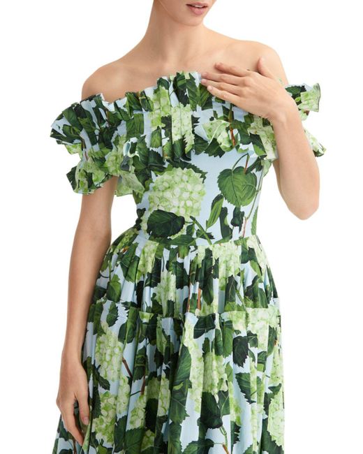 Oscar De La Renta Off The Shoulder Ruffle Trim Dress In Green Lyst
