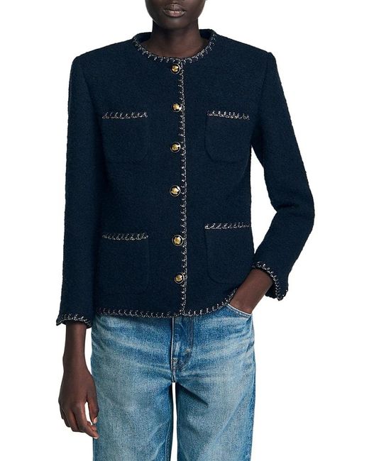 Sandro Tweed Jacket in Blue | Lyst UK