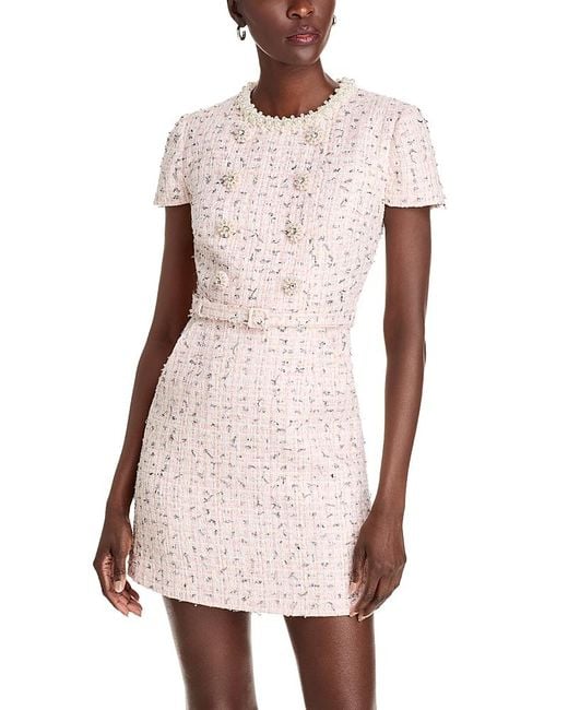 Self-Portrait Embellished Boucle Mini Dress in Pink | Lyst