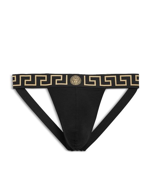 Versace Cotton Stretch Greca Border Jockstrap in Black for Men | Lyst