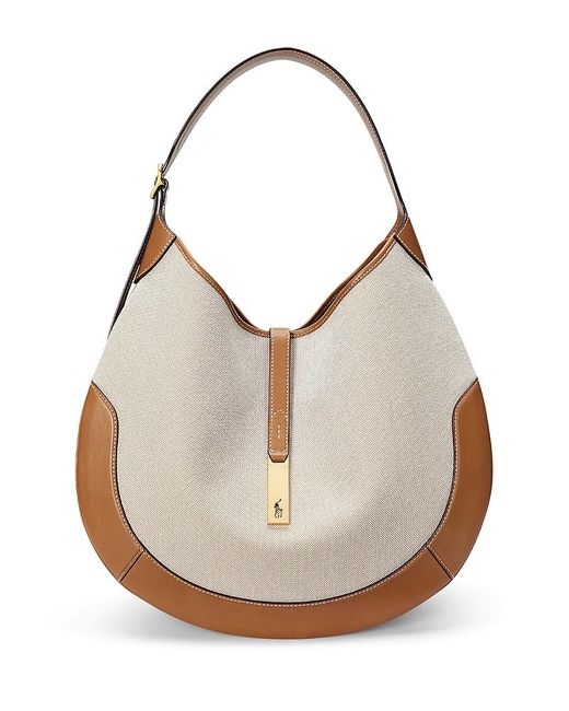 Polo Ralph Lauren Polo Id Medium Leather Trim Canvas Shoulder Bag | Lyst