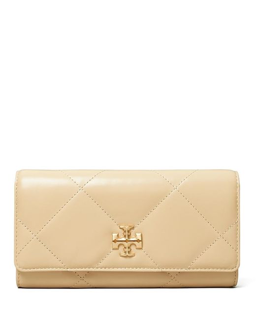 Tory Burch Kira Diamond Quilt Flap Wallet in Natural | Lyst
