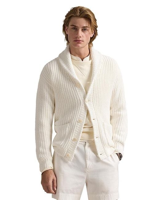 Polo Ralph Lauren Linen Cotton Shawl Collar Cardigan in Natural for Men | Lyst