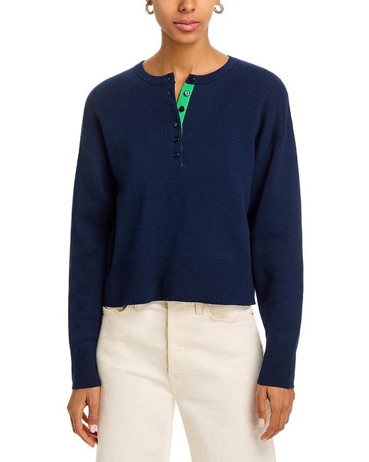 525 America Genevieve Solid Drop Shoulder Henley Sweater in Blue | Lyst