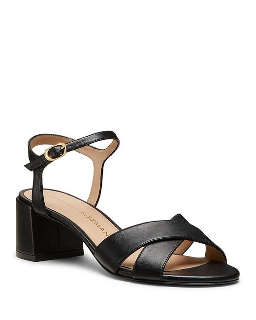Stuart Weitzman Dayna 50 Block Heel Sandals in Black | Lyst