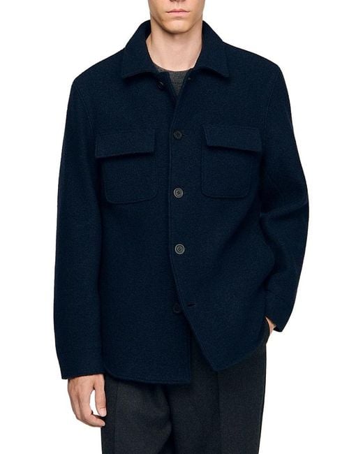 Sandro Wool Boucle Shirt Jacket in Blue for Men | Lyst UK