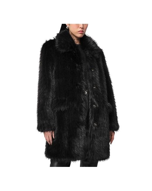 Apparis Pamela Faux Fur Mid Length Coat in Black | Lyst