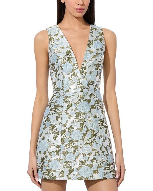 Alice + Olivia Tatum Deep V Mini Dress in Blue | Lyst