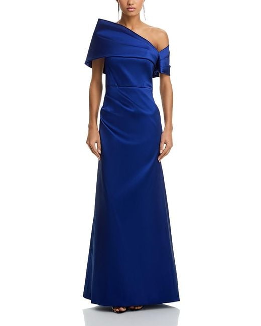 Teri Jon Stretch Mikado Asymmetric Off Shoulder Cuff Gown in Blue | Lyst