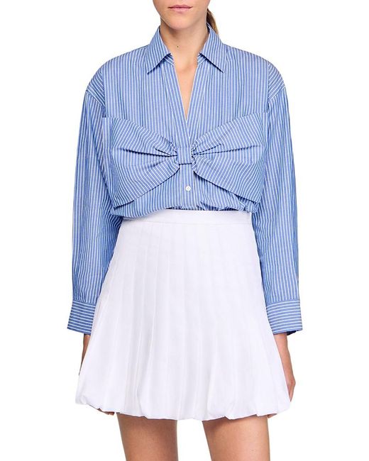 Sandro Oversized Bow Shirt in Blue | Lyst UK
