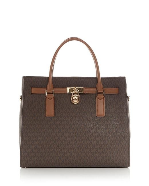 Michael Kors Hamilton Moderne Large Leather Satchel in Brown | Lyst