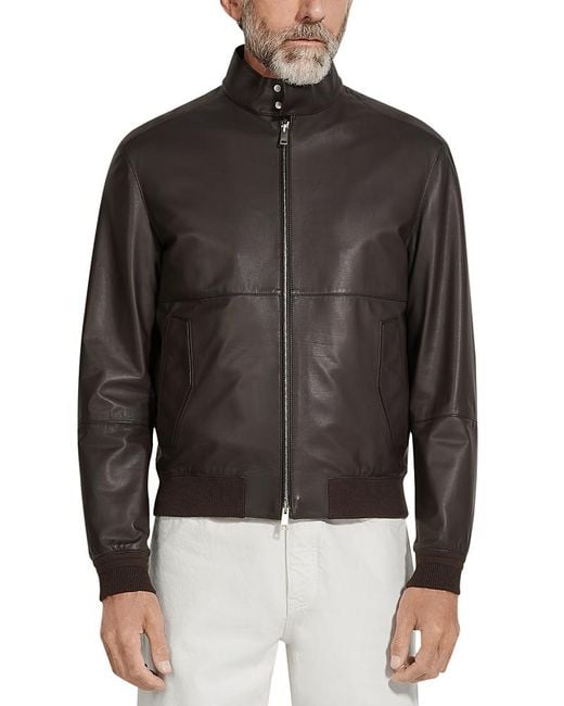 ZEGNA Nappa Leather Bomber Jacket in Black for Men | Lyst