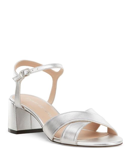 Stuart Weitzman Dayna Block 50 High Heel Sandals in Metallic | Lyst UK
