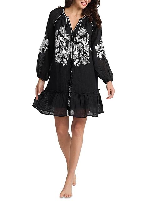 Tommy Bahama Linen Gauze Tunic Swim Cover-Up in Black | Lyst