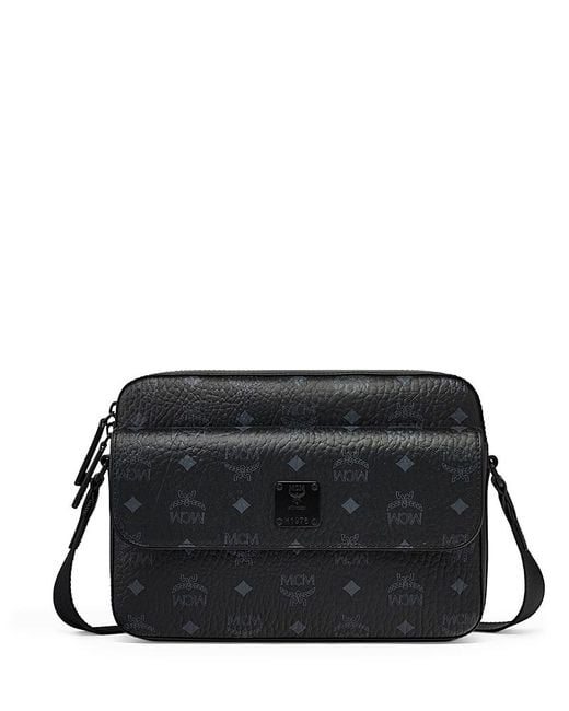MCM Aren Medium Visetoes Logo Monogram Messenger Bag in Black for Men ...