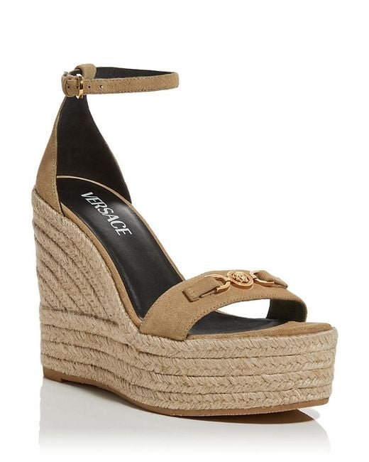Versace Embellished Espadrille Platform Wedge Sandals in Metallic | Lyst