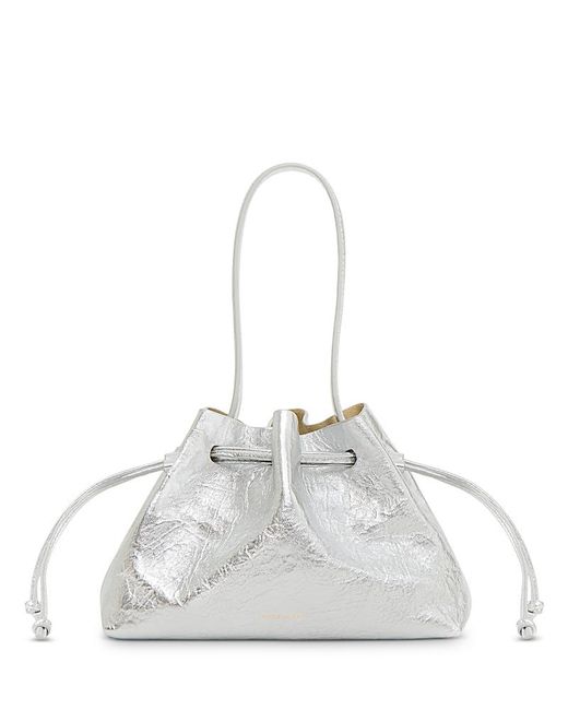 Mansur Gavriel Metallic Suede Drawstring Pouchette in White | Lyst