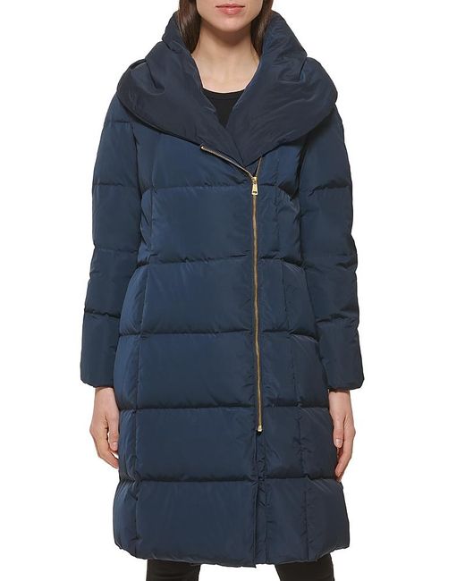 Cole Haan Taffeta Down Zip Front Coat in Blue | Lyst UK