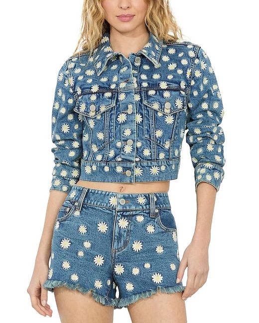 Alice + Olivia Jeff Embroidered Cropped Jacket in Blue | Lyst