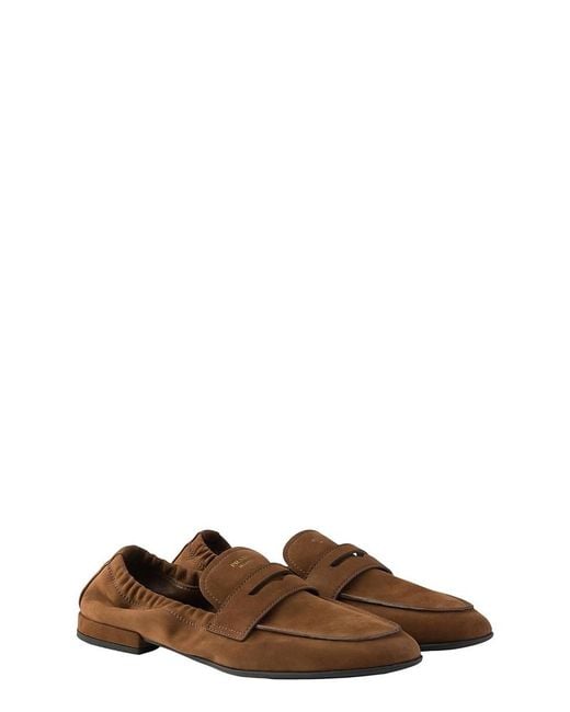 Prada Shuffle Nubuck Leather Loafers in Brown | Lyst