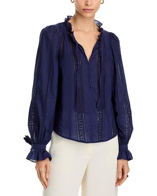 Aqua Cotton Lace Inset Blouse in Blue | Lyst