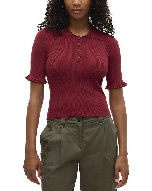 Vero Moda Ribbed Polo Shirt in Red | Lyst