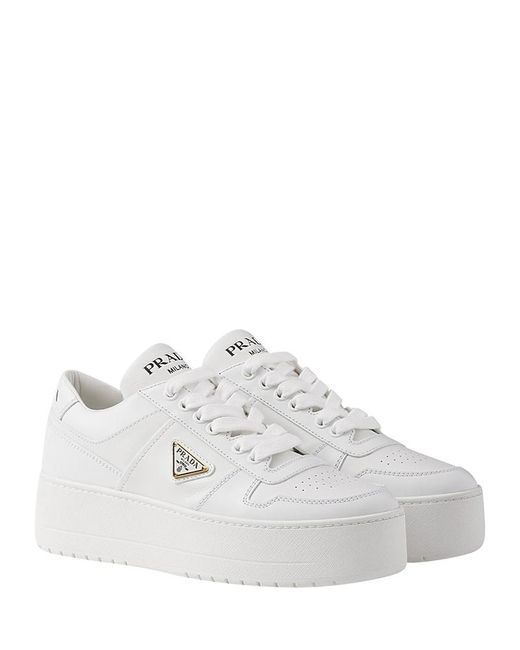 Prada Downtown Bold Leather Sneakers in White | Lyst