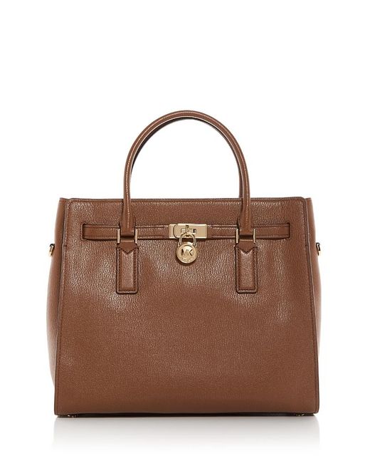 Michael Kors Hamilton Moderne Large Leather Satchel in Brown | Lyst