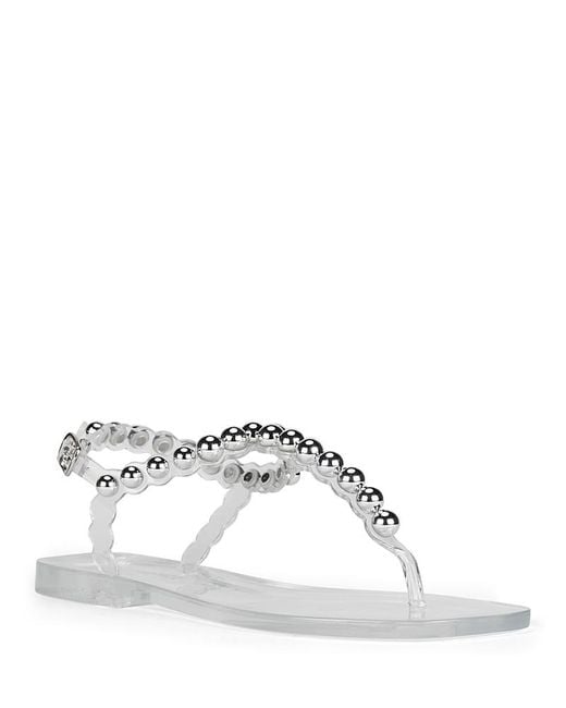 Jeffrey Campbell Square Toe Bead Detail Jelly Thong Sandals in White | Lyst