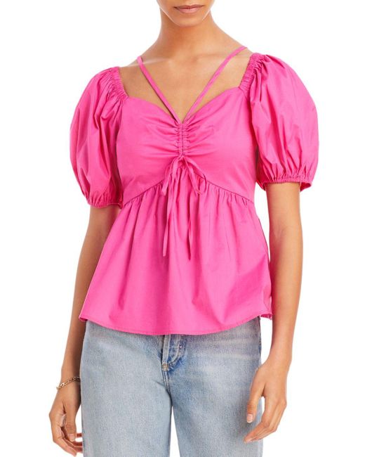 Aqua Cotton Cutout Puff Sleeve Top in Hot Pink (Pink) | Lyst