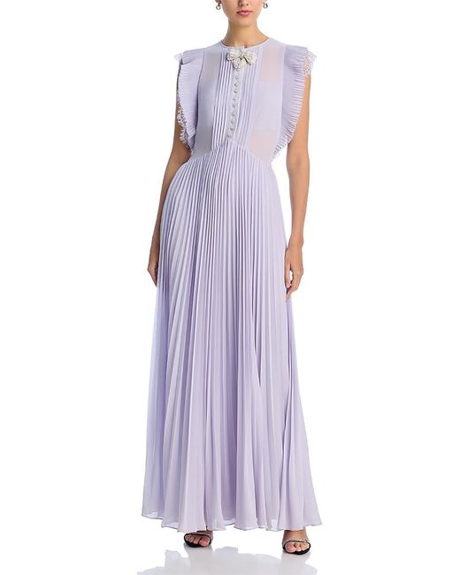 Self-Portrait Chiffon Ruffled Maxi Dress in Purple | Lyst