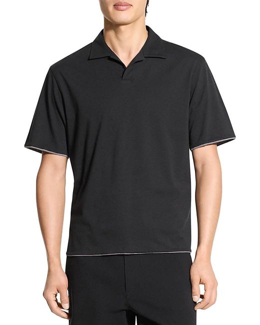 Theory Double Layered Johnny Collar Polo Shirt in Black for Men | Lyst